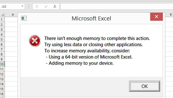 Excel: Out of Memory, Not enough System Resources to Display Completely ...